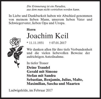 Traueranzeigen Von Joachim Keil Trauer Anzeigen De