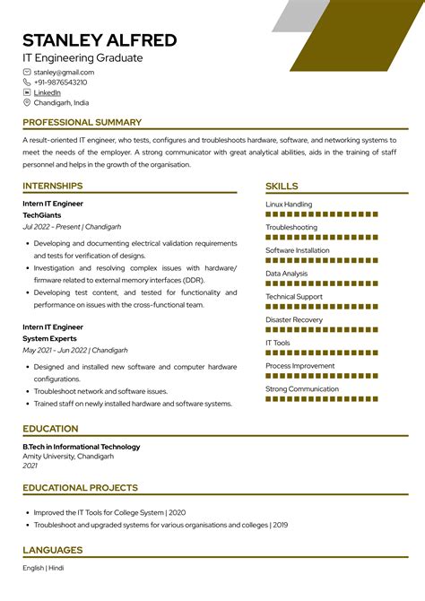 Sample Resume Of IT Engineering Graduate With Template Writing Guide Resumod Co