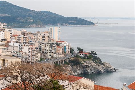 카발라 동부 마케도니아 트 레이스의 도시 올드 타운의 파노라마 그리스 Byzantine에 대한 스톡 사진 및 기타 이미지