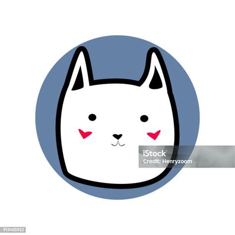 파란색 원 벡터 일러스트 레이 션의 형태로 검은 윤곽선으로 흰색 귀여운 만화 스타일 고양이 가정 생활에 대한 스톡 벡터 아트 및 기타 이미지 가정 생활 가축 개체