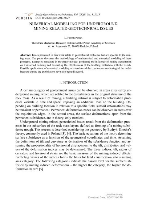 Pdf Numerical Modelling For Underground Mining Related Geotechnical