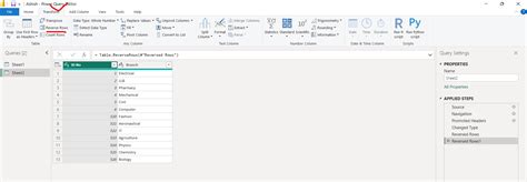 how to remove count and reverse rows in the power query editor