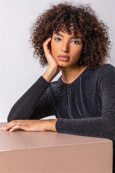 Black Shimmer Long Sleeve Fitted Top Roman Uk