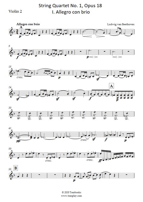 String Quartet No Opus I Allegro Con Brio Violin Beethoven Violin Sheet Music