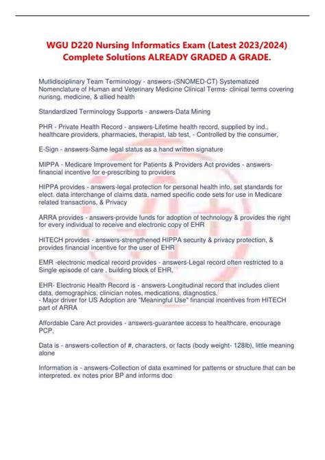 WGU D220 Nursing Informatics Exam Latest 2023 2024 Complete Solutions