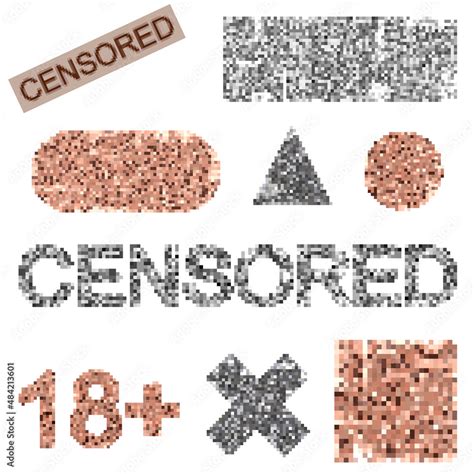 Set Of Censored Blur Effect Symbol Nude Skin Pixelized Censor Mosaic Design Stock Vector