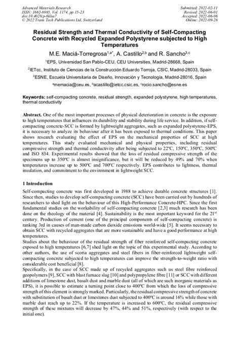Residual Strength And Thermal Conductivity Of Self Compacting Concrete With Recycled Expanded