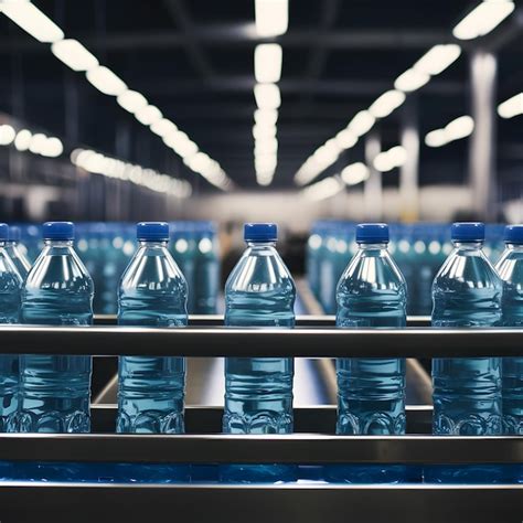 Premium Photo Clear Bottled Water On Manufacturing Conveyor For