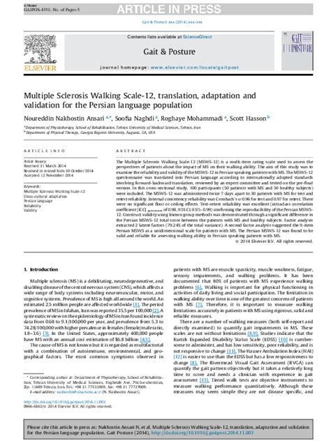 Pdf Multiple Sclerosis Walking Scale 12 Translation Adaptation And