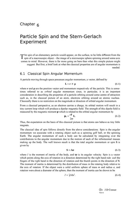 Particle Spin And The Stern Gerlach Experiment Chapter 6 Particle