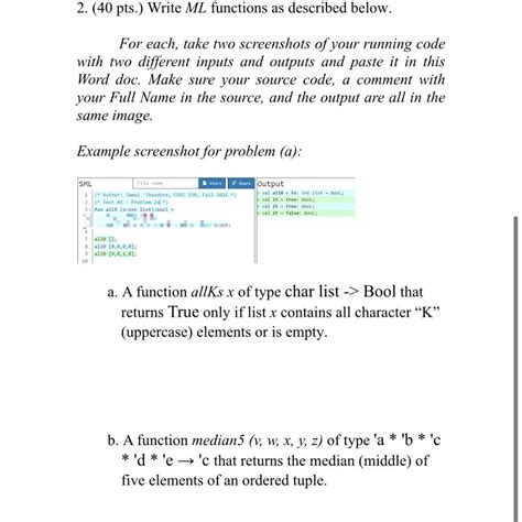 Solved Pts Write Ml Functions As Described Below Chegg