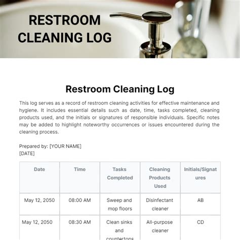 Free Restroom Cleaning Log Template To Edit Online