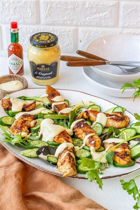 Salade Met Gegrilde Kip En Honing Mosterd Dressing Recepten Njam
