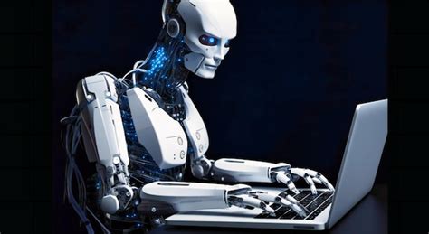 Premium Photo Image Of A Robot Using A Laptop At Work
