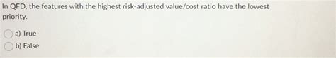 Solved In Qfd The Features With The Highest Risk Adjusted