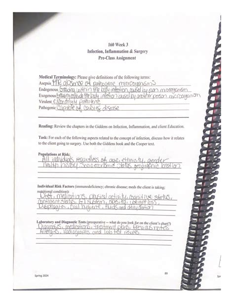 160 Week 3 Pre Class Assignment 160 Week 3 Infection Inflammation Surgery Assignment