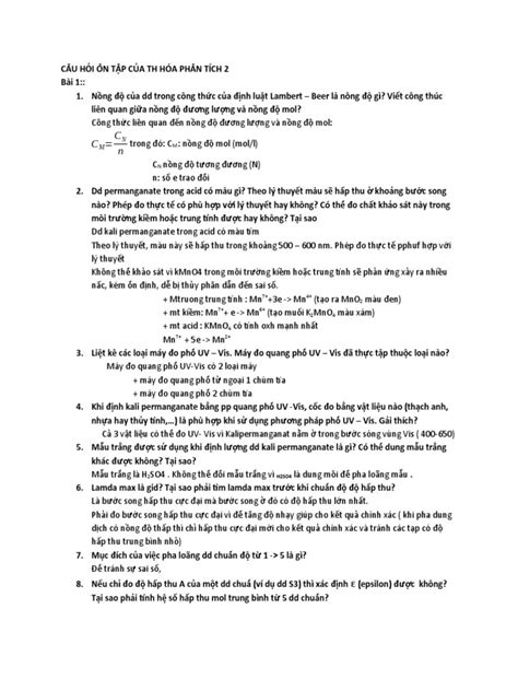 CÂu HỎi Ôn TẬp CỦa Th HÓa PhÂn TÍch 2 Pdf