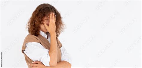 Cute Young Beautiful Curly Hair Woman Do Facepalm Curly Girl Headache Failed To Upset Business