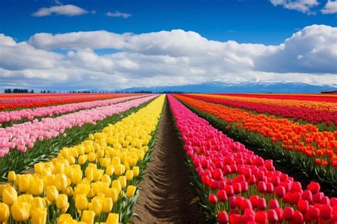 Premium Ai Image Tulip Fields In A Field Of Tulips