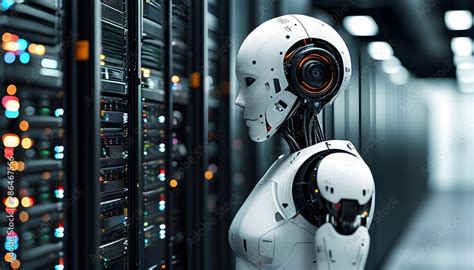Humanoid Robot Managing Operations In A High Tech Data Center Stock Illustration Adobe Stock