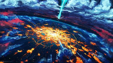 アートワーク、 ファンタジーアート、 デジタルアート、 流星、 惑星、 宇宙、 青、 Hdデスクトップの壁紙 Wallpaperbetter