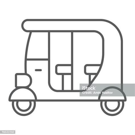 Tuk Tuk 細線圖示 汽車和車輛 人力車標誌 向量圖形 白色背景上的線性圖案向量圖形及更多10號圖片 10號 一個物體 三輪車