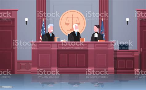 판사 변호사 및 직장 법원 세션에서 유니폼을 사용 하 여 법 프로세스 현대 법정 인테리어 정의와 법학 개념 초상화 수평 법정에 대한 스톡 벡터 아트 및 기타 이미지 Istock