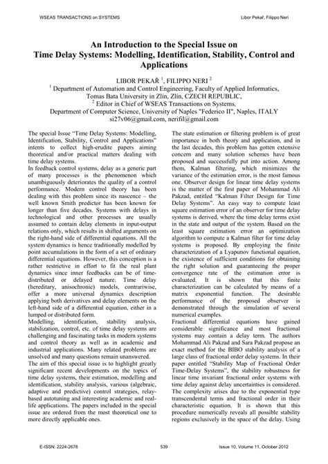 Pdf An Introduction To The Special Issue On Time Delay Systems