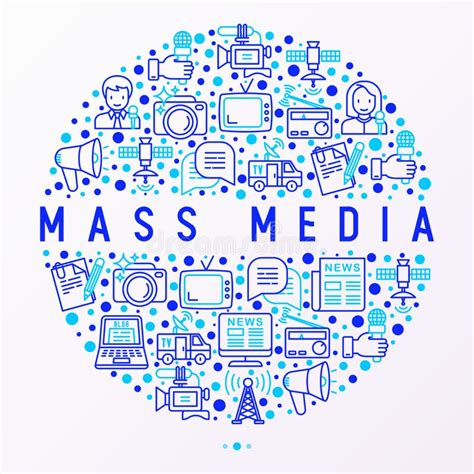 Mass Media Concept In Circle With Thin Line Icons Stock Vector