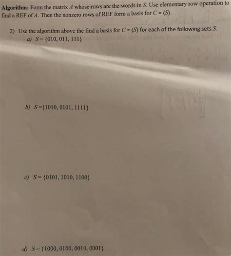 Solved Algorithm Form The Matrix A Whose Rows Are The Words Chegg