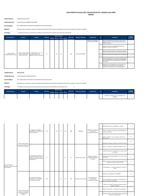 Poa Plan Operativo Anual 2024 Escuela Candido Clase PeÑa Pdf