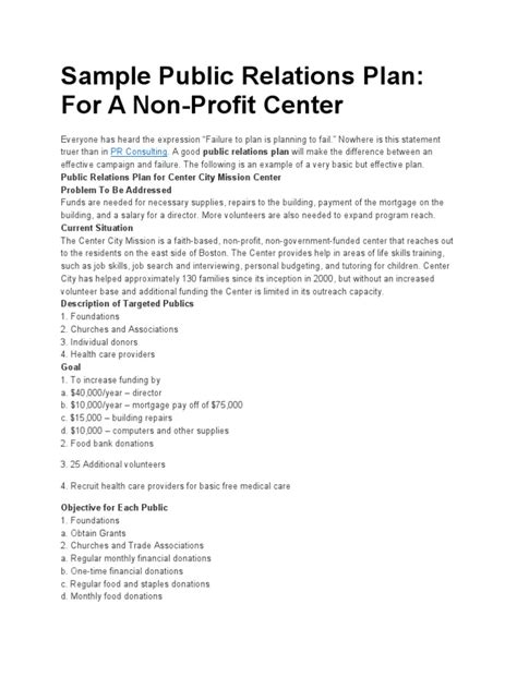 Sample Public Relations Plan Pdf Fundraising Public Sphere