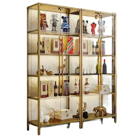 L Glass Wine Cabinet Metal Home Living Room Wall Simple And High End