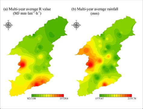 spatial distribution maps of multi year average r value and multi year