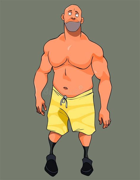 Cartoon Muscular Man Funny Athletic Guy Happy Man Proudly Shows His Muscles In Strong Arms