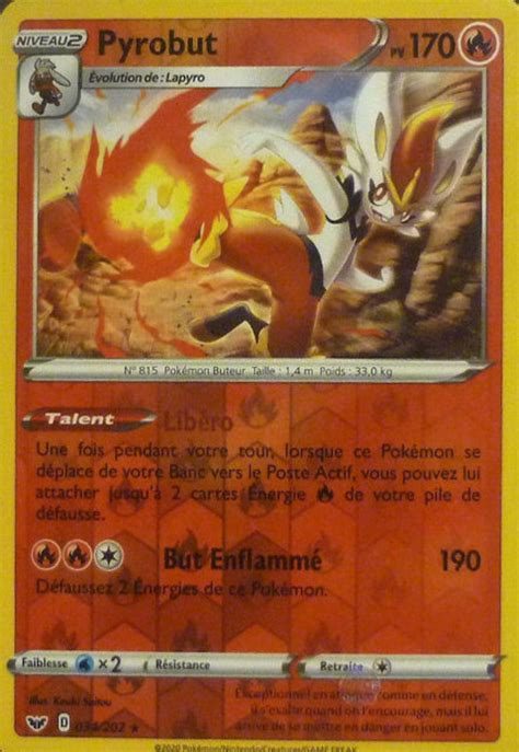 Pyrobut Reverse carte Pokémon 34 202 Épée et Bouclier