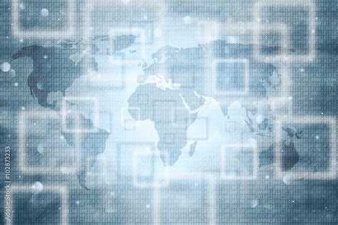 Blurred Abstract World Map With Binary Numbers Background Conceptual