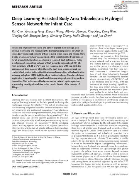 Pdf Deep Learning Assisted Body Area Triboelectric Hydrogel Sensor Network For Infant Care