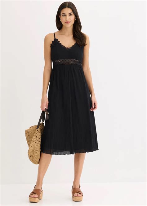 Midi Jurk Met Kanten Inzetstuk Zwart • Prijs € 4499 • Bonprix Online Shop