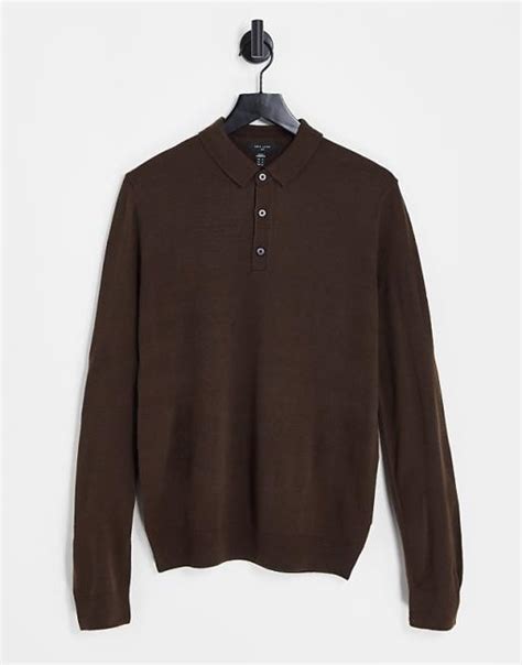 New Look Slim Fit Knitted Polo In Dark Brown Asos