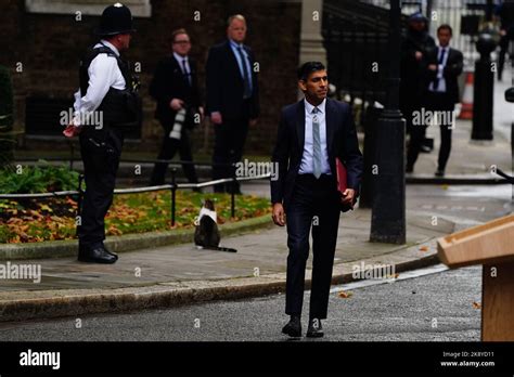 Rishi Sunak Makes A Speech Outside 10 Downing Street London After