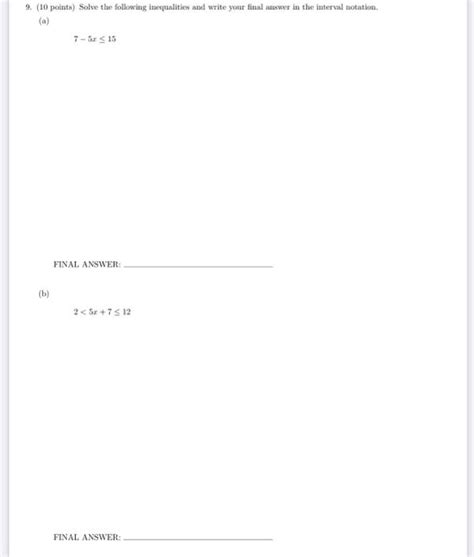Solved 9 10 Points Solve The Following Inequalities And