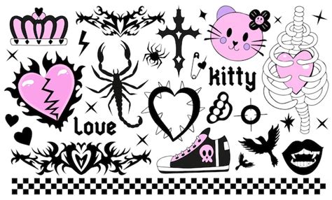 Premium Vector Yk S Cute Emo Goth Aesthetic Stickers Tattoo Art