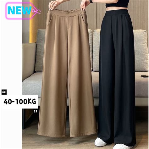 Women Long Pants Ice Silk Pants Fat Mm Large Elastic Waist Wide Leg
