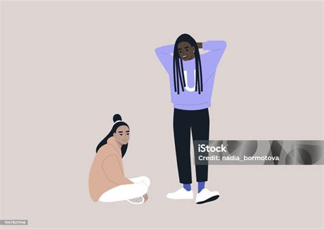 함께 시간을 보내는 평온한 십대 두 명 휴식을 취하는 학생 Friendly Match에 대한 스톡 벡터 아트 및 기타 이미지