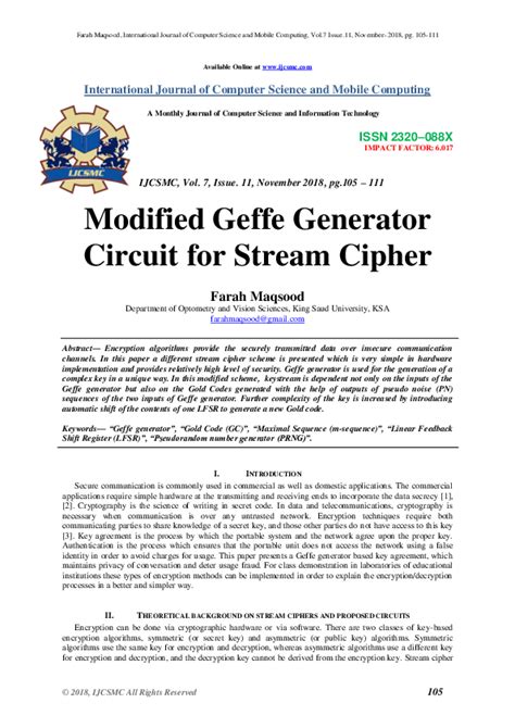 Pdf Modified Geffe Generator Circuit For Stream Cipher