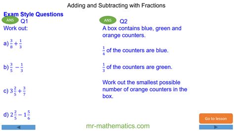 Adding And Subtracting Fractions Mr Mathematics