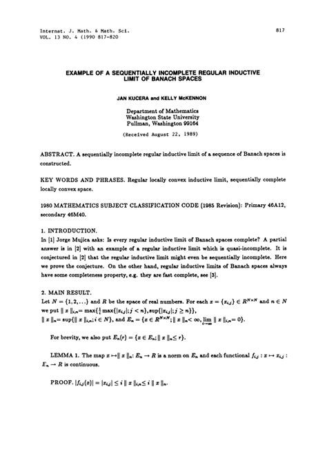 Pdf Example Of A Sequentially Incomplete Regular Inductive Limit Of