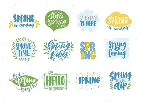 Premium Vector Bundle Of Spring Or Springtime Phrases Or Slogans Handwritten With Calligraphic