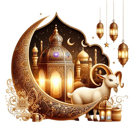 3d Eid Aladha 희생의 잔치 무슬림 종교 휴일 이슬람 라마단 끝 렌더링 랜턴 양 초승달 3d Eid Aladha 희생 축제 이슬람 종교 휴일 이슬람 라마단 끝
